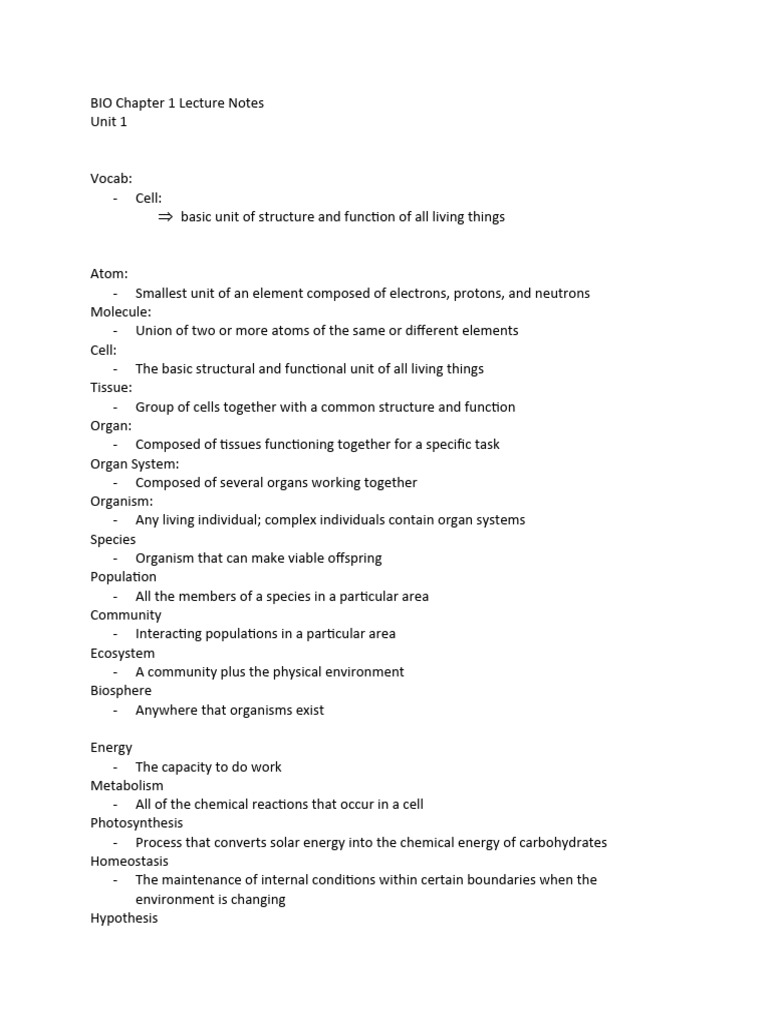 BIO Chapter 1 Lecture Notes | PDF