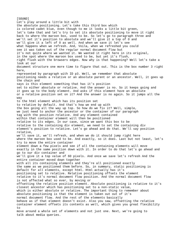 Part 2 Relative and Absolute Element Positioning | PDF | Language Arts ...
