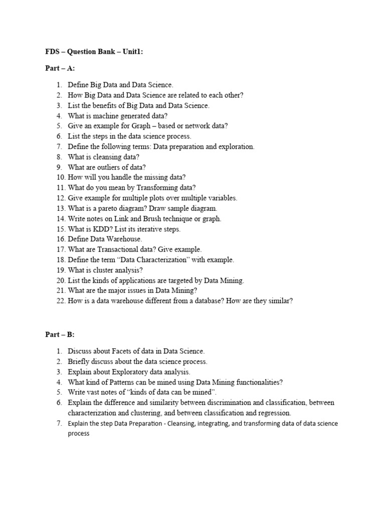 FDS-Unit1-2 QB | PDF | Data Mining | Mean