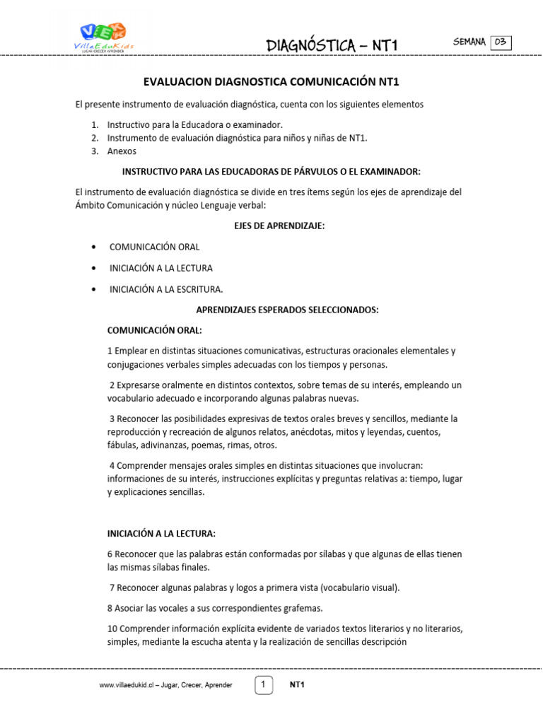 Evaluación Diagnóstica NT1 | PDF | Comunicación | Evaluación