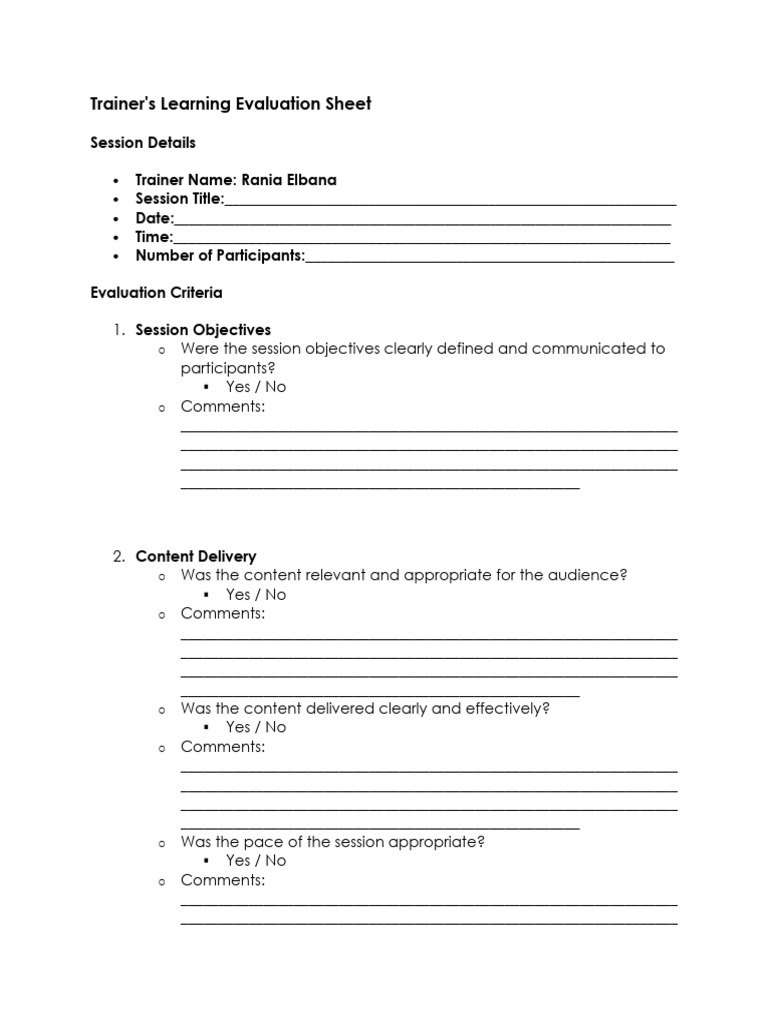 Trainer Session Evaluation Form | PDF | Human Communication | Cognition