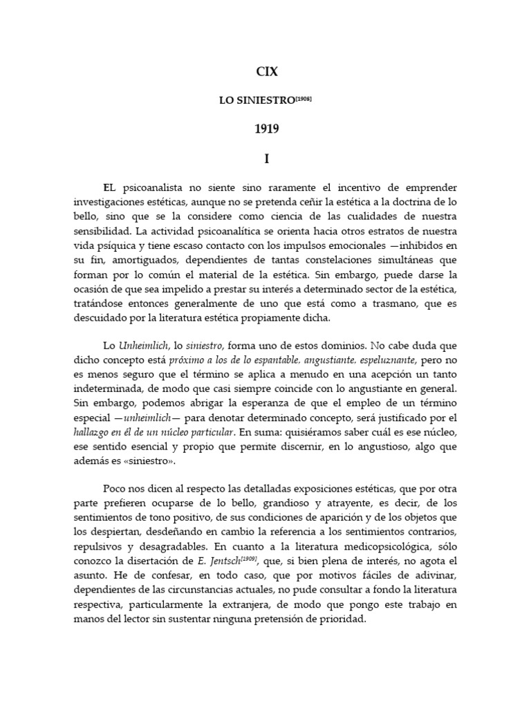 Lo Siniestro - Freud Completo | PDF | Psicoanálisis | Estética