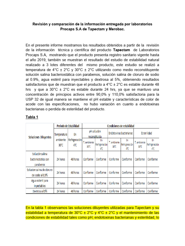 Revisión y Comparación Tapectam y Merobac | PDF | Química | Sustancias ...