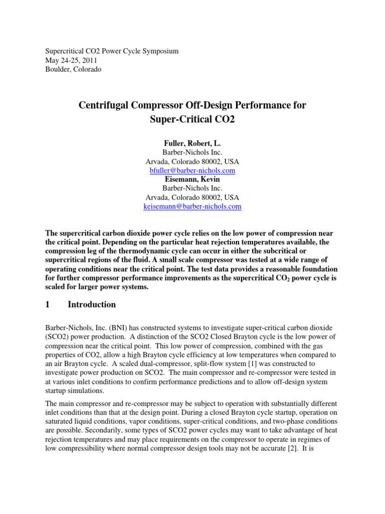 Centrifugal Compressor Off Design Performance for Supercritical Co2 ...