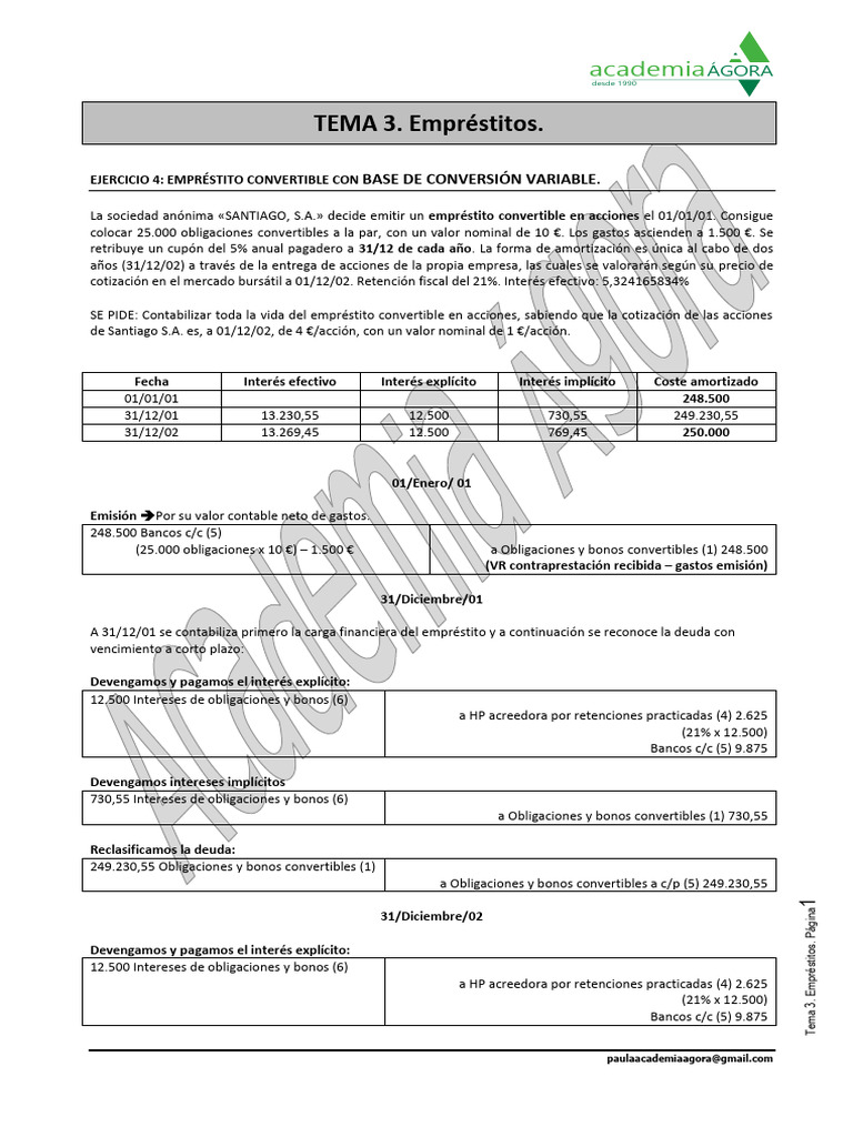 Ejercicio 4 Tema 3 (Convertible Variable) | PDF | Compartir (Finanzas) | Préstamos