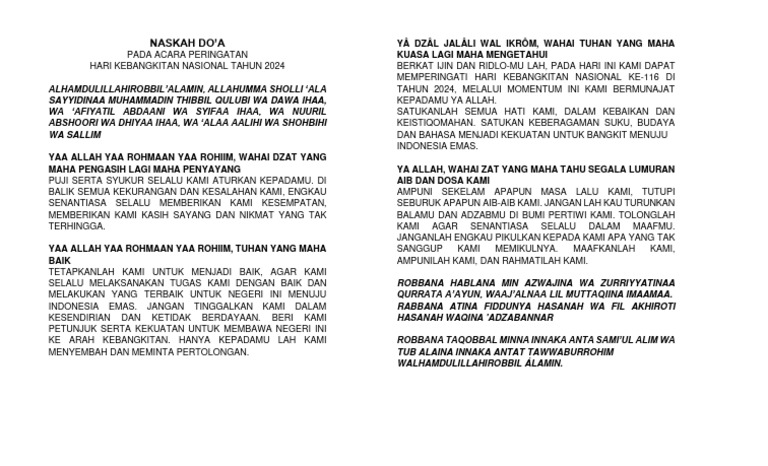 Naskah Do'a Harkitnas 2024 | PDF