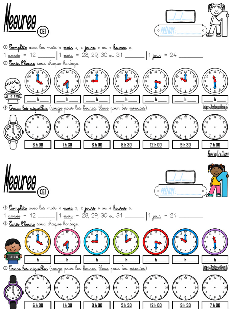 Exercice de lecture de l'heure CE1 | PDF
