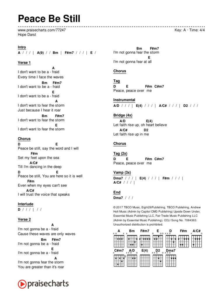 Peace Be Still (Hope Darst) Chord Chart - A - 2 Column Layout | PDF | Song Structure | Song Forms