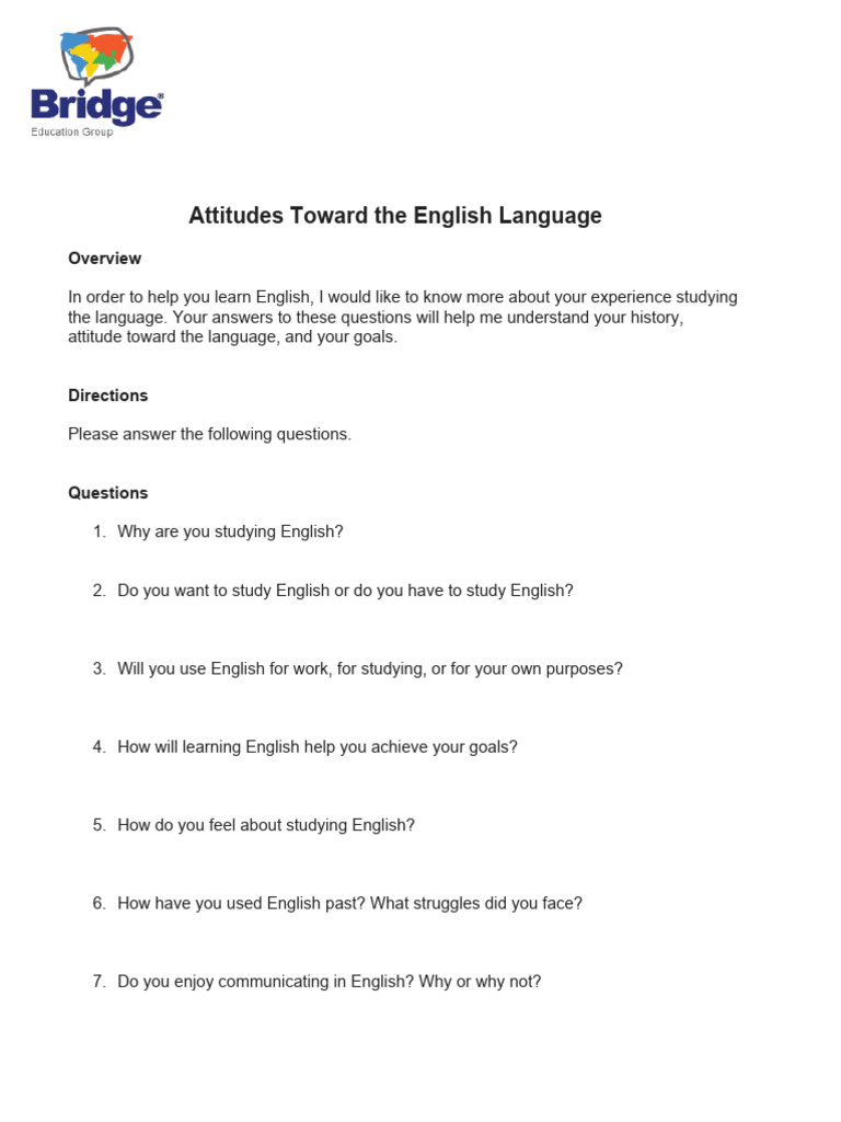 Module 2.3 - Attitudes Toward The English Language Handout - Teaching ...