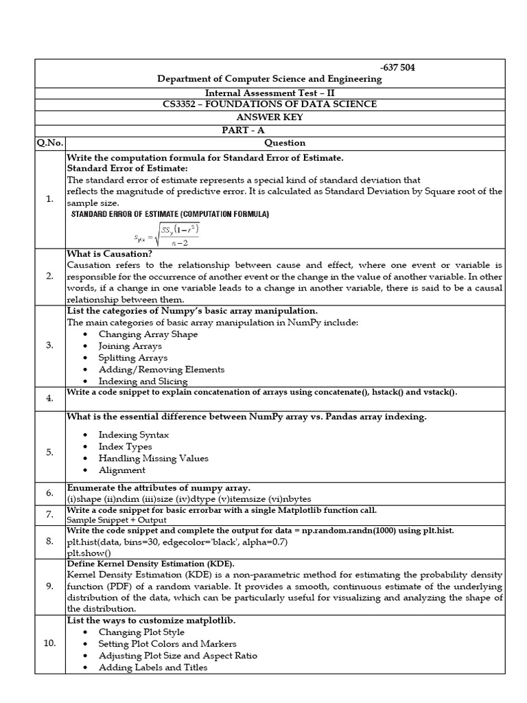 IAT-II FDS-Answer Key | PDF | Standard Error | Regression Analysis
