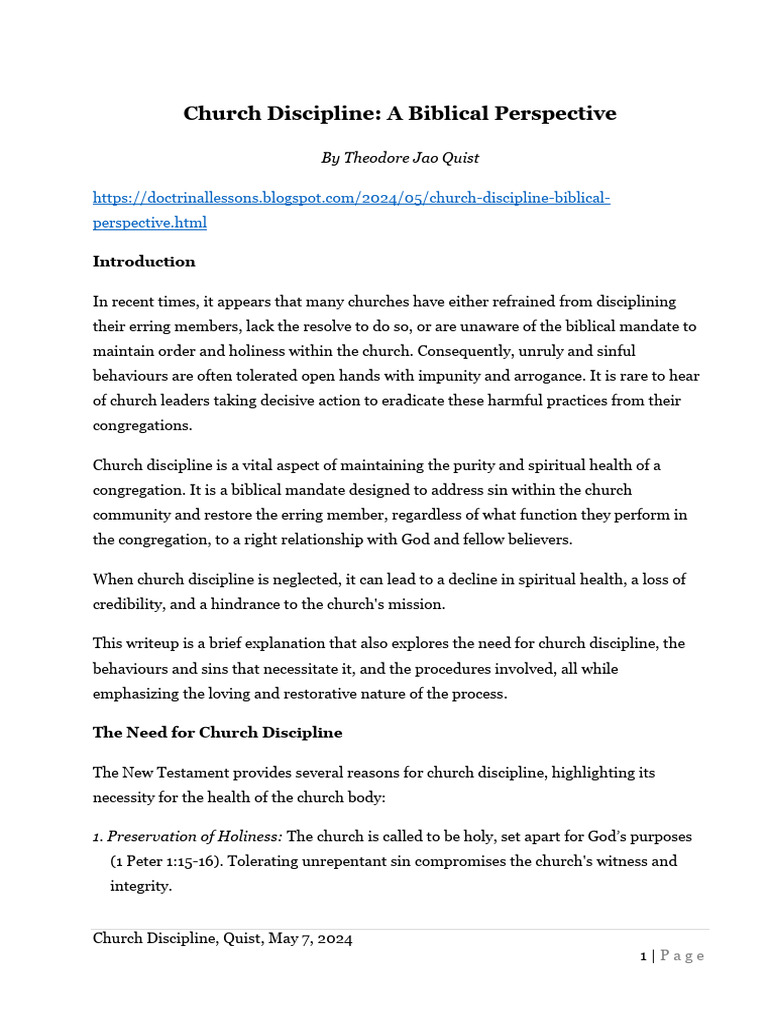 Biblical Church Discipline Explained | PDF | Religious Belief And Doctrine