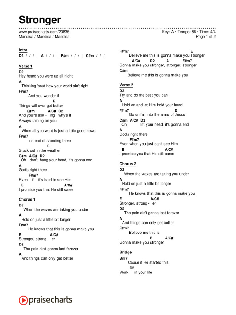 Stronger (Mandisa) Chord Chart - A - 2 Column Layout | PDF | Song ...