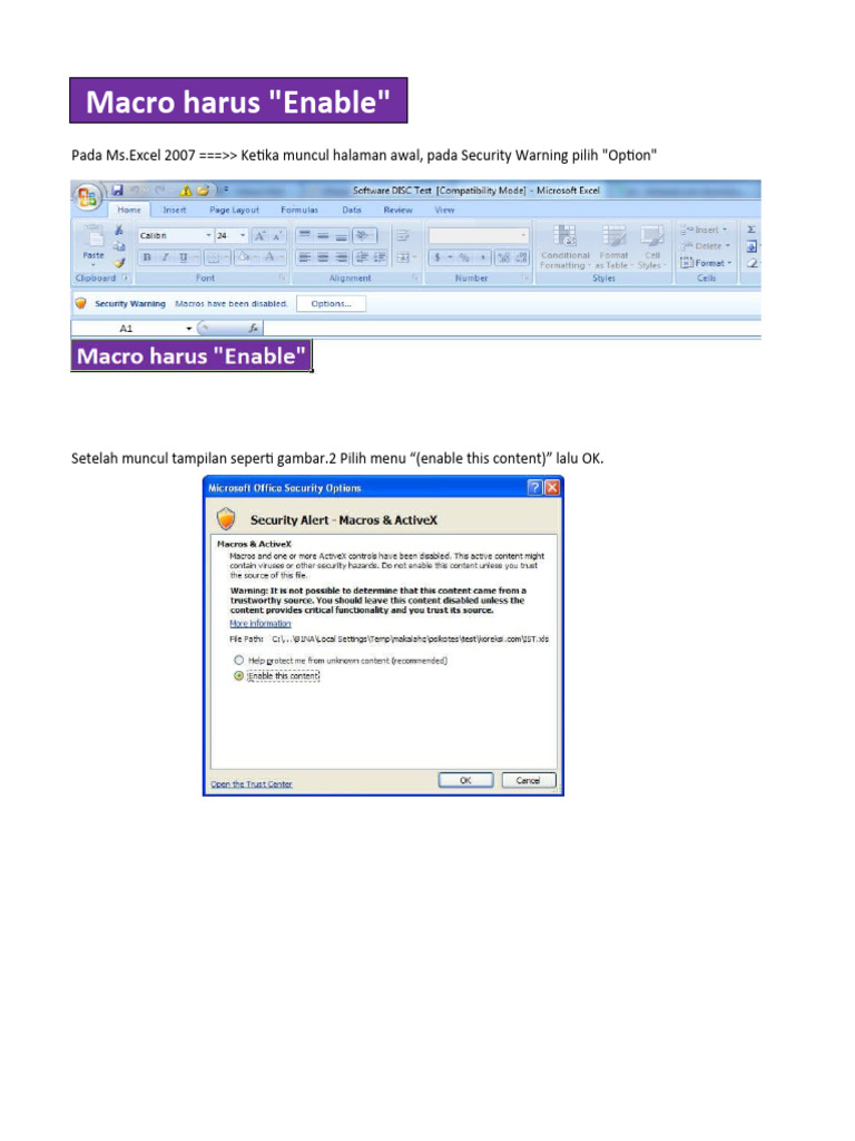 Macro Harus "Enable": Pada Ms - Excel 2007 Ketika Muncul Halaman Awal, Pada Security Warning ...