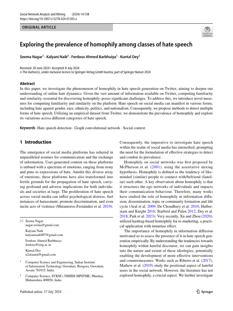 Exploring The Prevalence of Homophily Among Classes of Hate Speech | PDF | Social Media ...