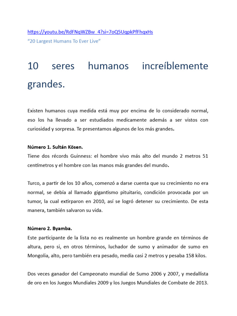 3IC - 10 Seres Humanos Increíblemente Grandes. | PDF