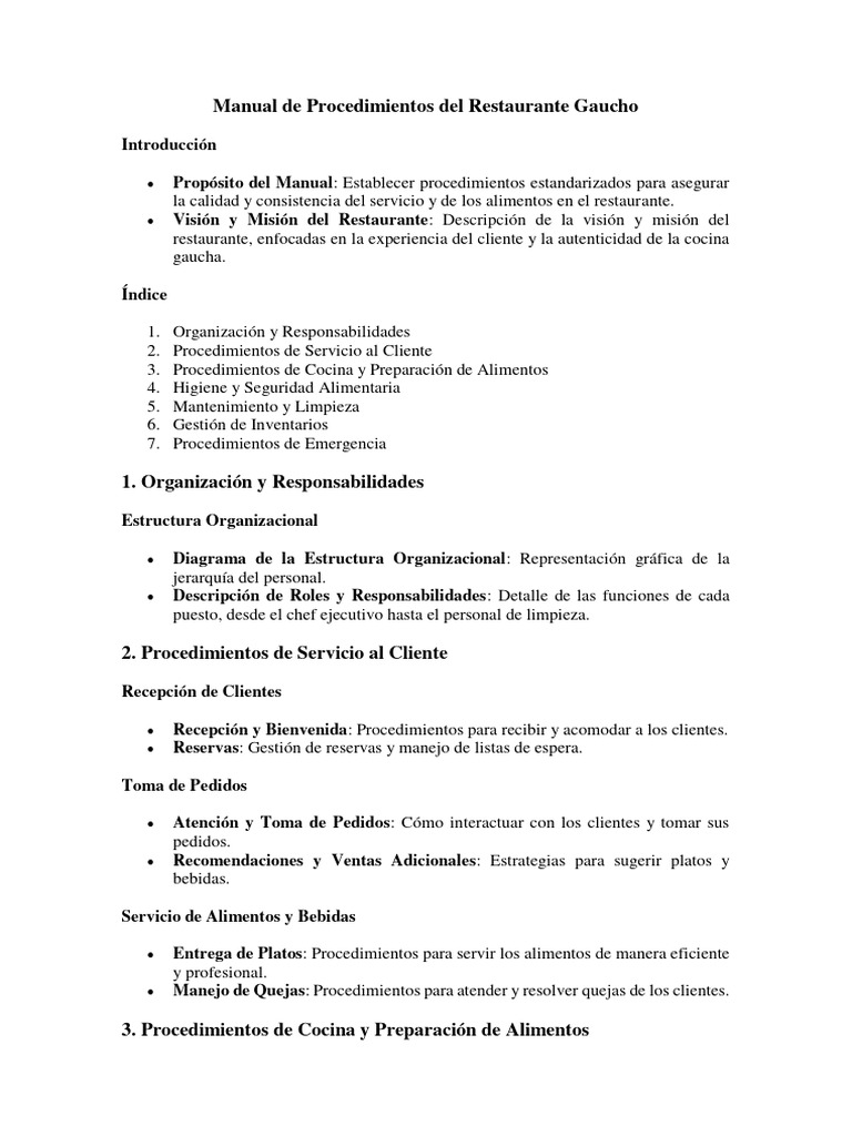 Manual de Procedimientos Del Restaurante Gaucho | PDF | Seguridad ...