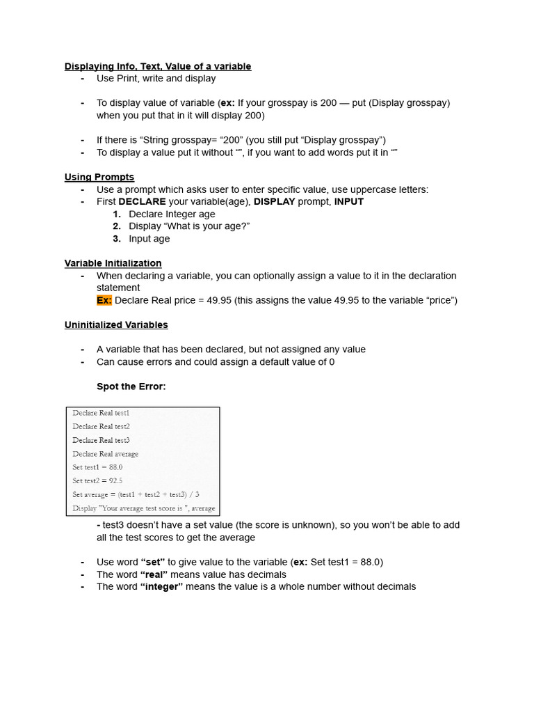 WEEK 2 Variables - Prompts | PDF | Numbers | Integer