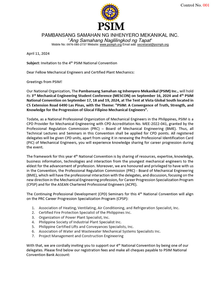 PSIM 4th National Convention Invitation Letter General 1 | PDF ...