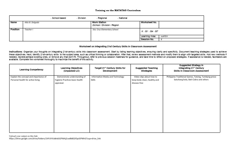 Worksheet - Integrating 21st Century Skills in Classroom-Based ... Worksheet - Integrating 21st Century Skills in Classroom-Based ...