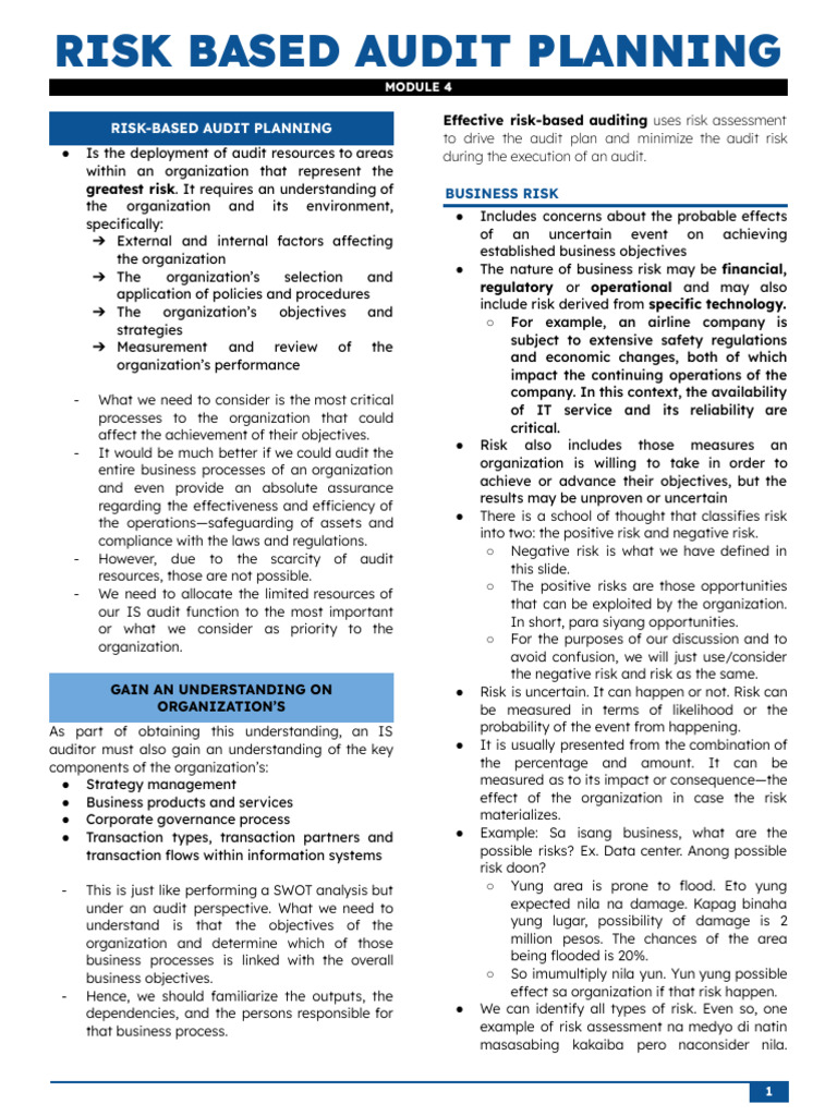 Module 4 - Risk-Based Audit Planning | PDF | Audit | Risk