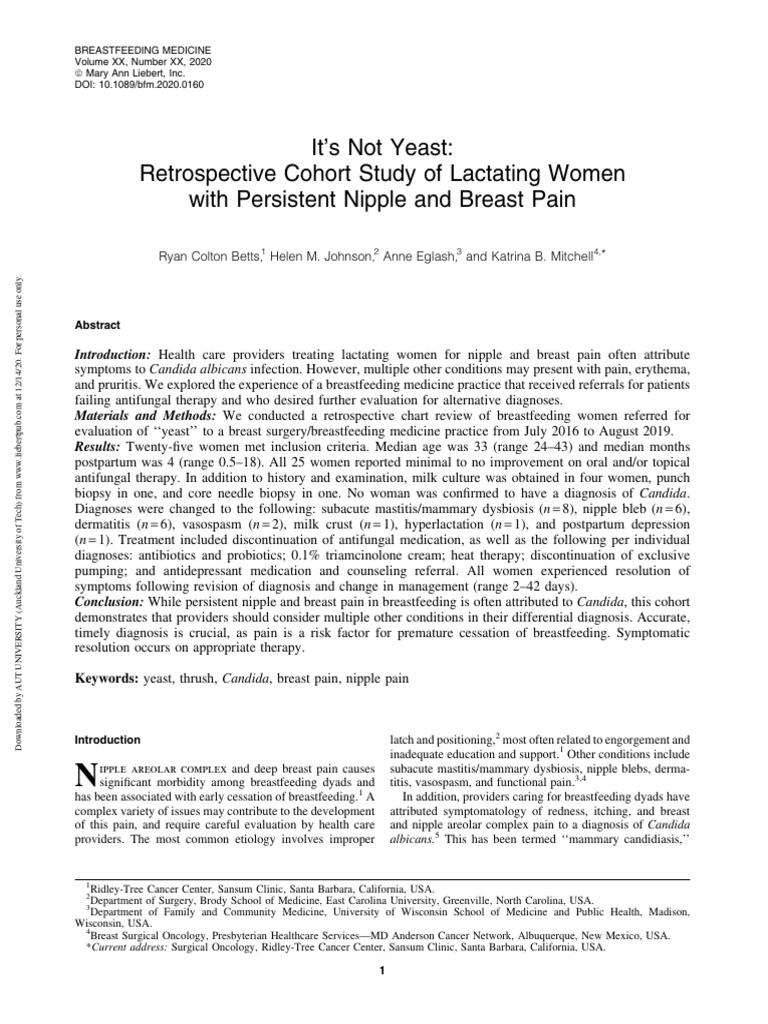Lectura Obligatoria - Persistent Nipple and Breast Pain | PDF | Candidiasis | Nipple