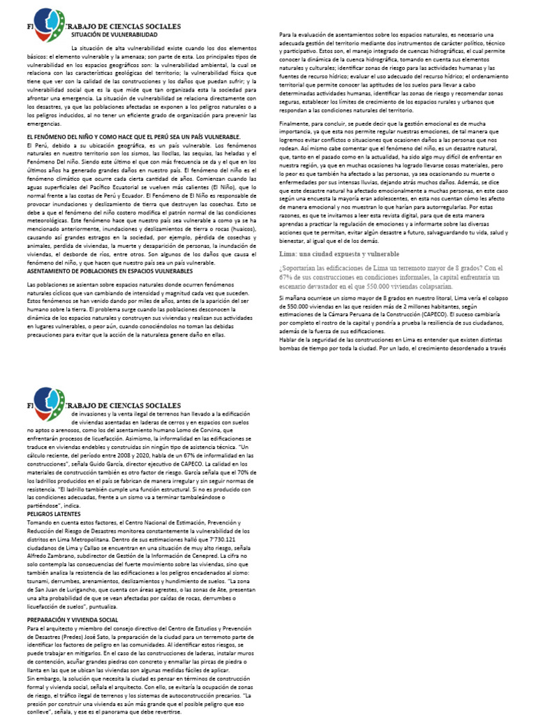 Ficha de Trabajo #3 Exp.3 | PDF | Riesgo | Ciencias de la Tierra