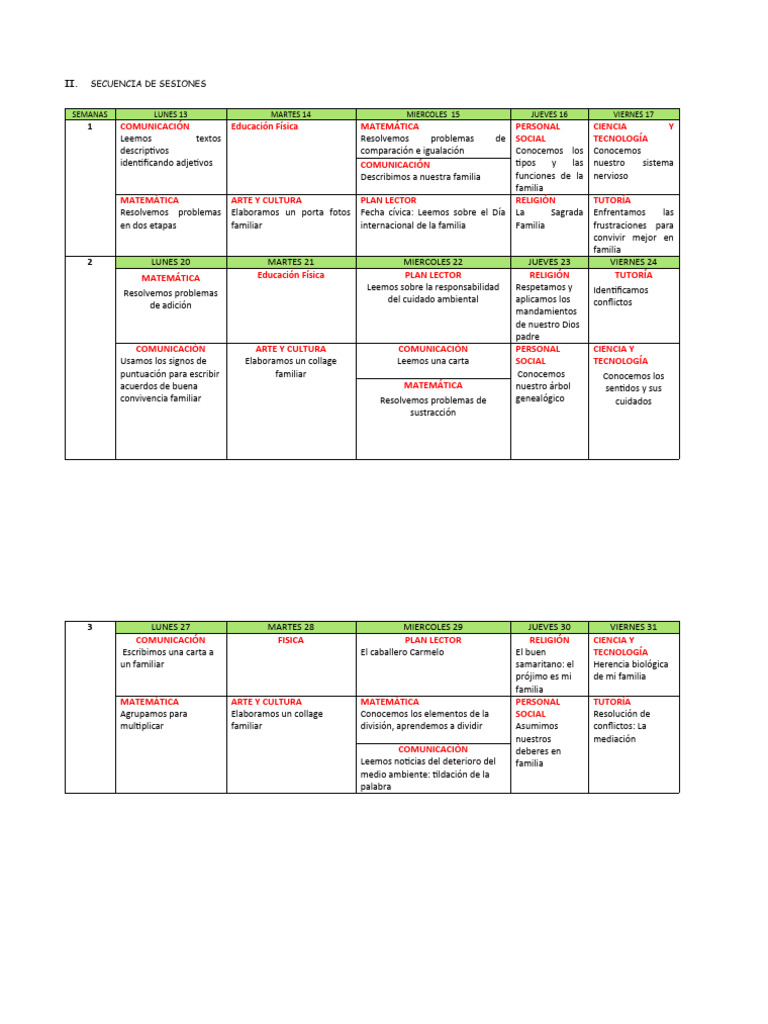 Plan de Clases Semanales para Niños | PDF | Matemáticas