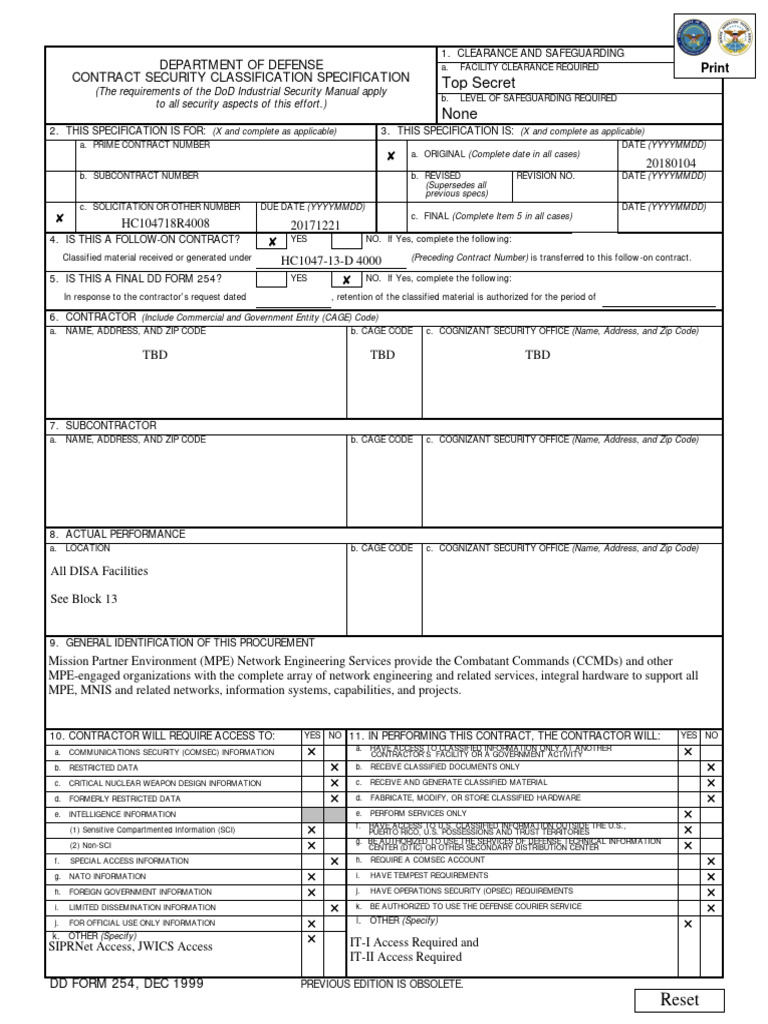 Attachment 1 DD254 Leaked | PDF | Classified Information In The United ...