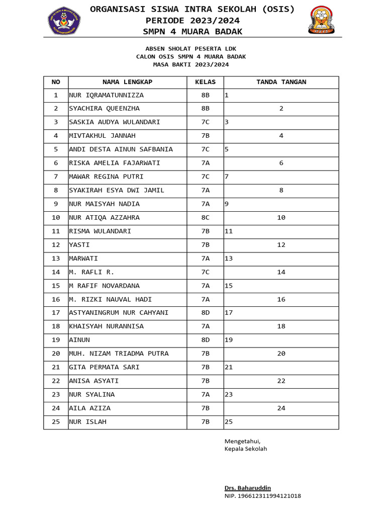 Absensi LDK Osis 2024 | PDF