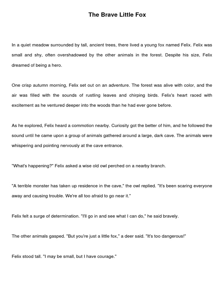 Brave Little Fox Story | PDF