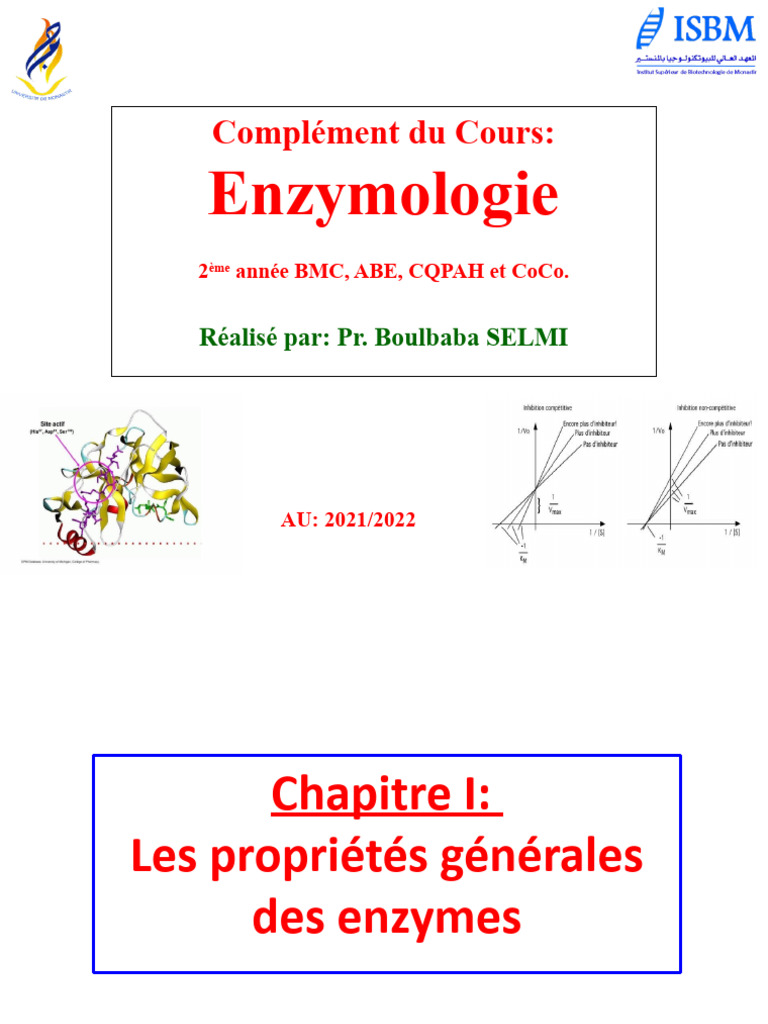 Cours Enzymologiepr. BS 2019 2020 2 1 | PDF | Inhibiteur enzymatique | Enzyme