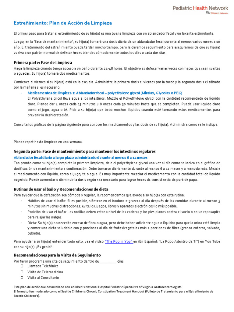 Plan de Acción para Estreñimiento Infantil | PDF | Heces