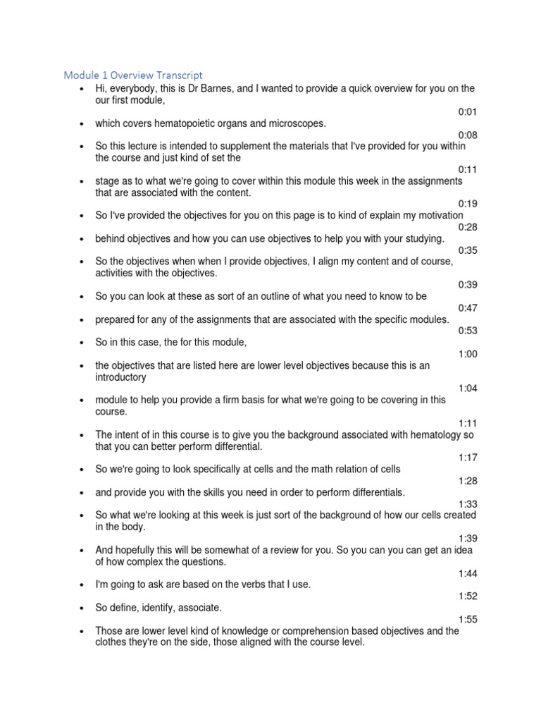 Module 1 Overview Transcript | PDF | Cognition