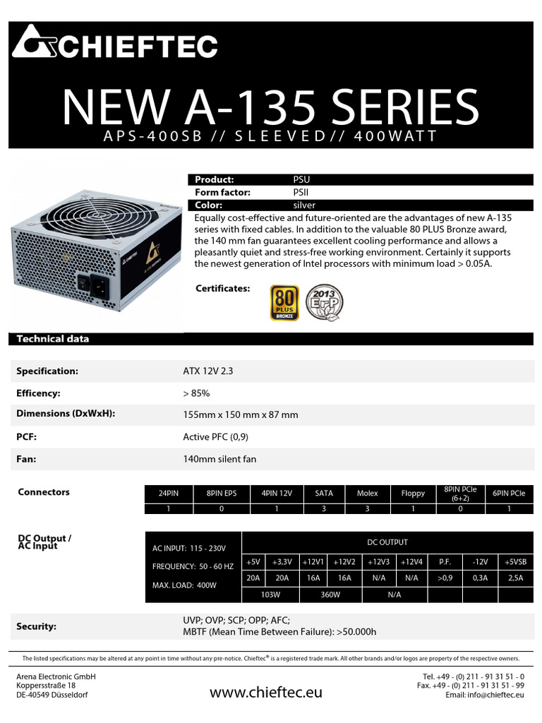 Aps 400sb Psu Datasheet en | PDF | Electricity | Office Equipment