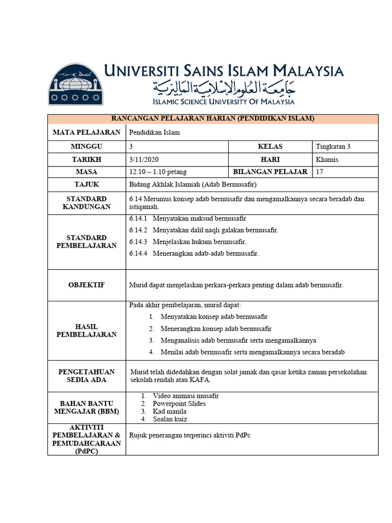 Adab Bermusafir Tingkatan 3 | PDF