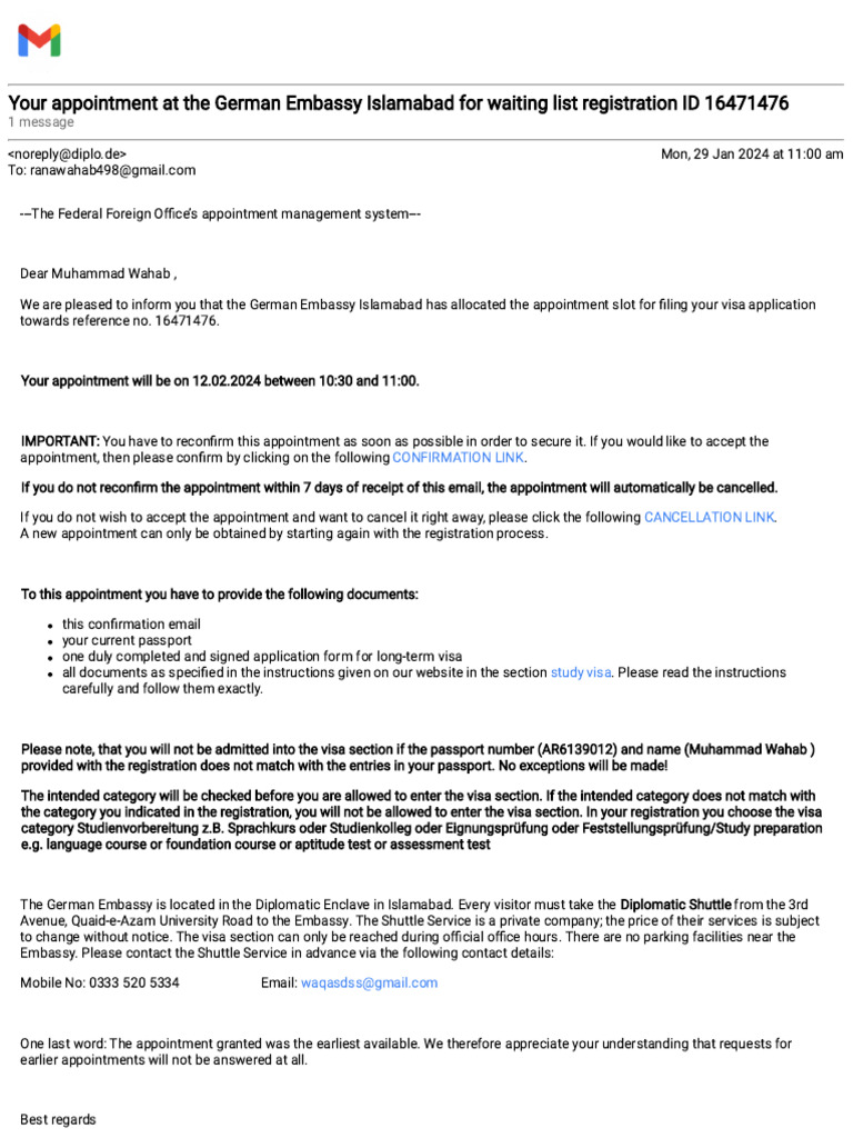 Gmail - Your Appointment at The German Embassy Islamabad For Waiting List Registration ID ...