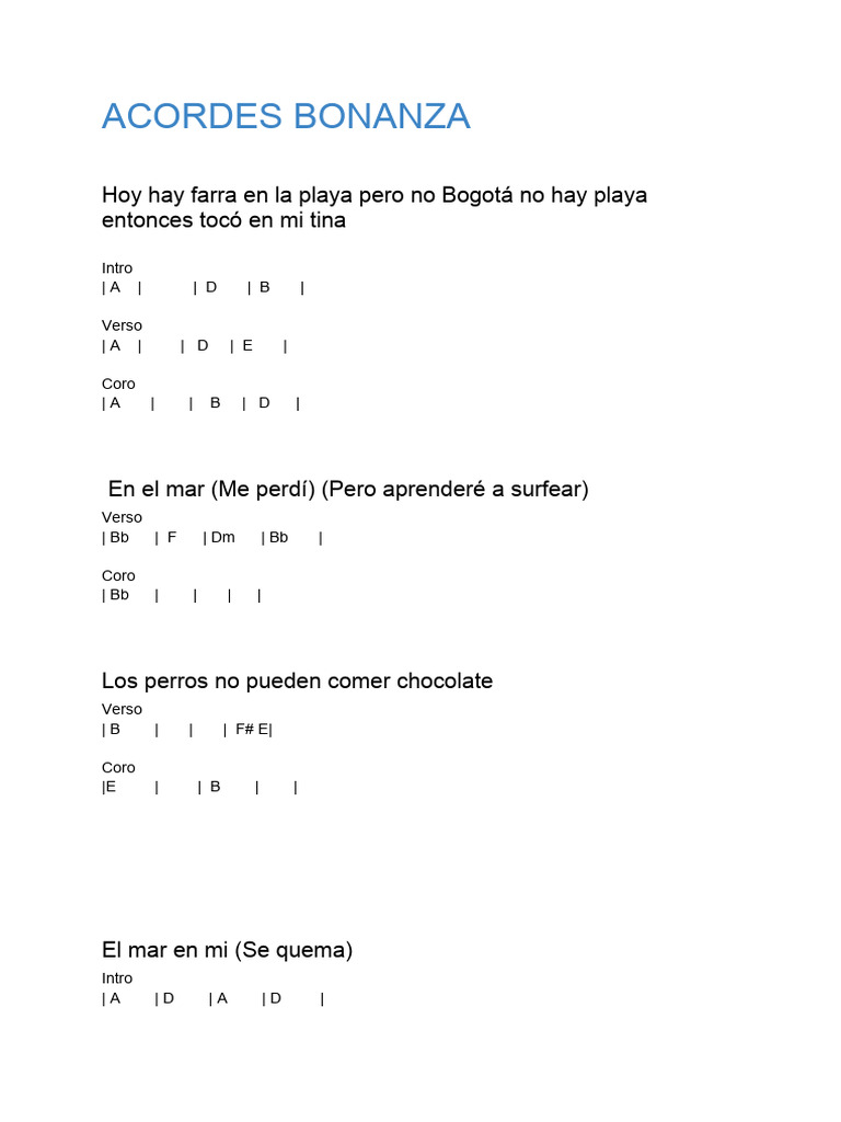 Acordes de Bonanza y Letras | PDF