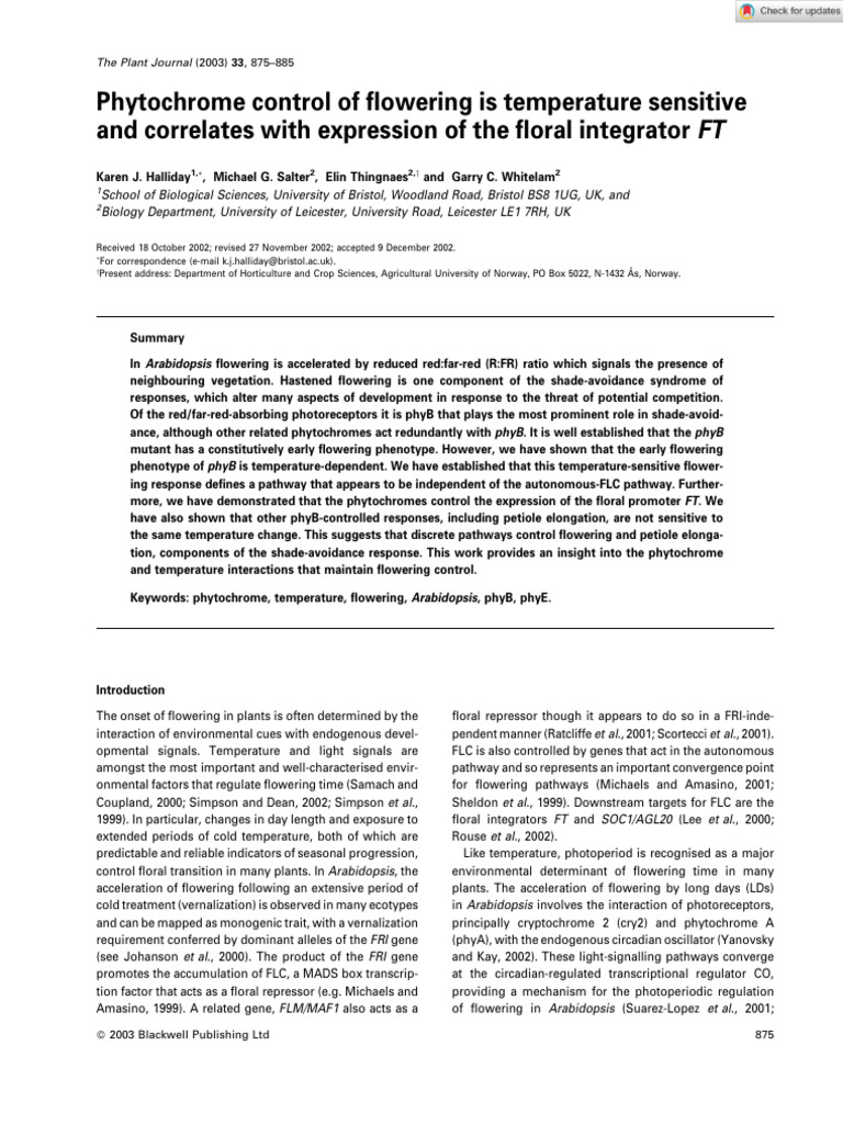 The Plant Journal - 2003 - Halliday - Phytochrome Control of Flowering ...