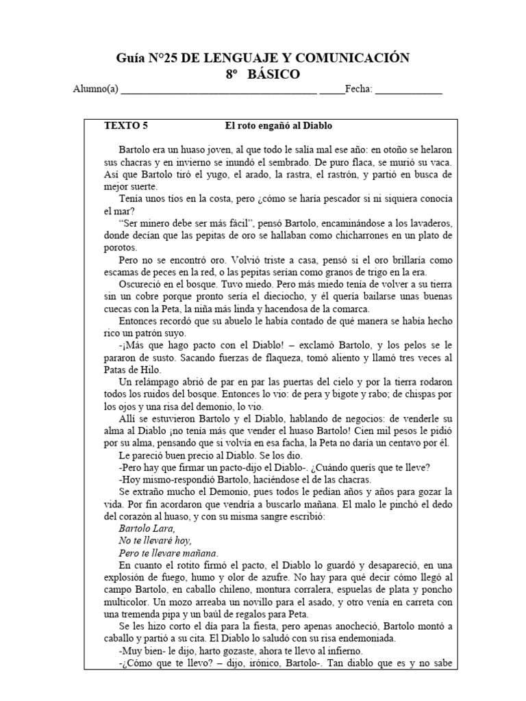 Guía 25 Lectura Comprensiva Texto Narrativo | PDF | Diablo