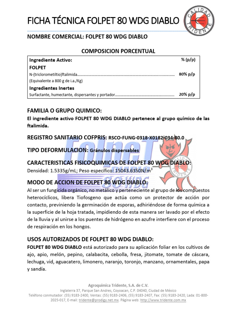 Ficha Tecnica Folpet 80 WG 02 2019 | PDF | Hogar, jardinería y bricolaje