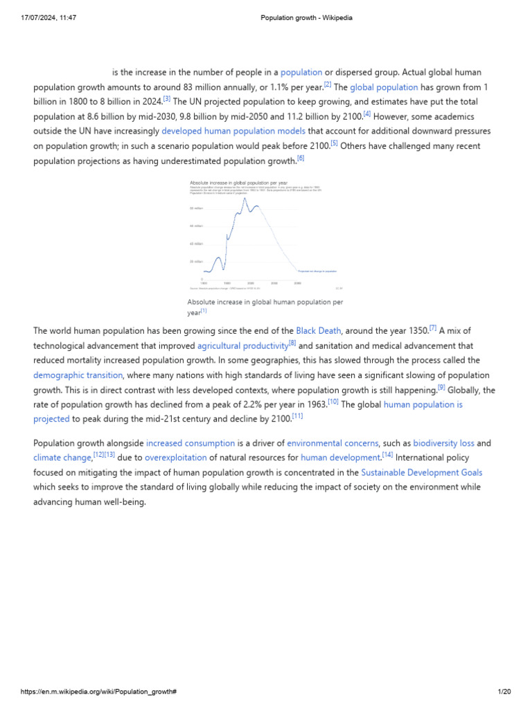 Population Growth - Wikipedia-2024 | PDF | Population Growth | World ...
