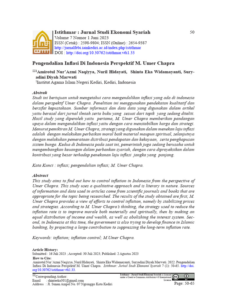 Pengendalian Inflasi Di Indonesia Perspektif M. Umer Chapra | PDF | Ilmu Sosial