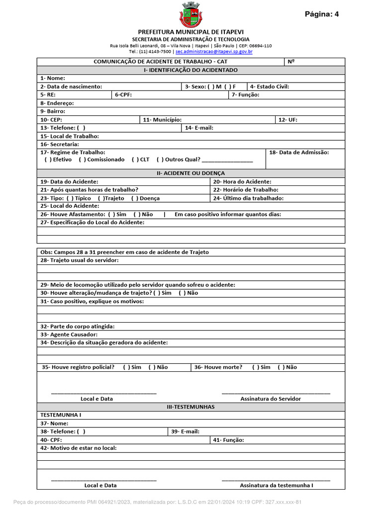Formulario de Preenchimento para Comunicacao de Acidente de Trabalho | PDF