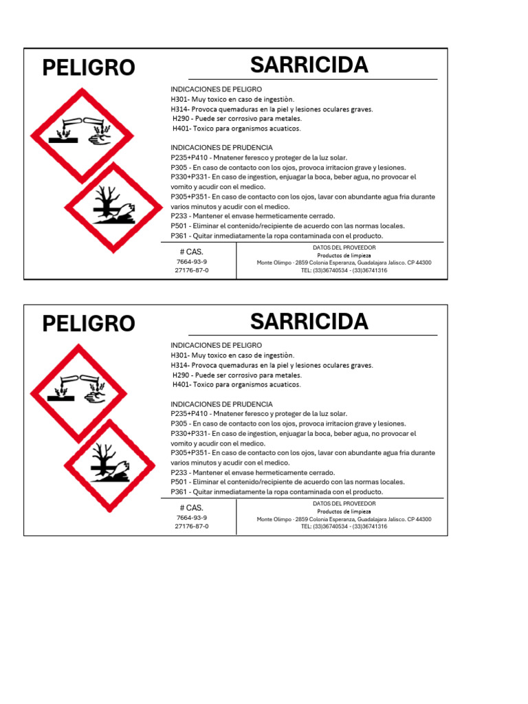 Sarricida: Peligros y Precauciones | PDF | Corrosión | Quemar