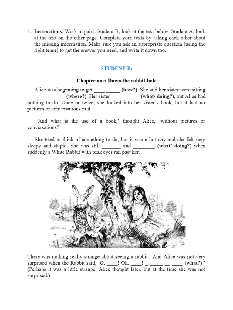 Alice's Adventures: Fill-in-the-Blank Exercise | PDF