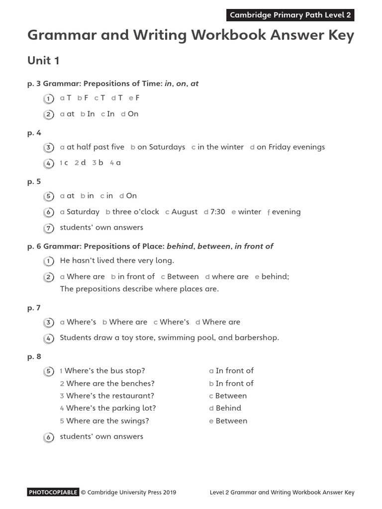 CPP - L2 - Grammar and Writing Workbook Answer Key | PDF | Volcano | Types Of Volcanic Eruptions