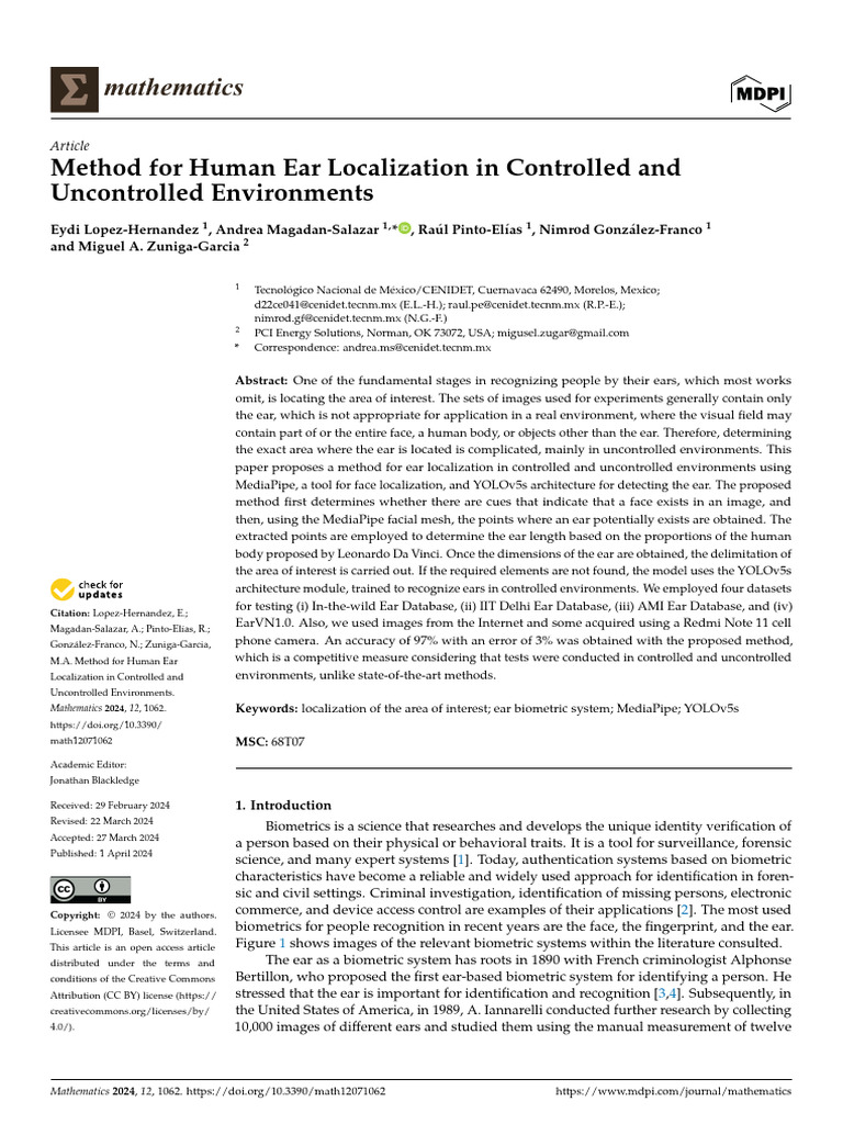 Method For Human Ear Localization in Controlled An | PDF | Biometrics