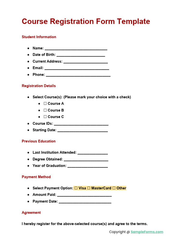 Course Registration Form Template | PDF