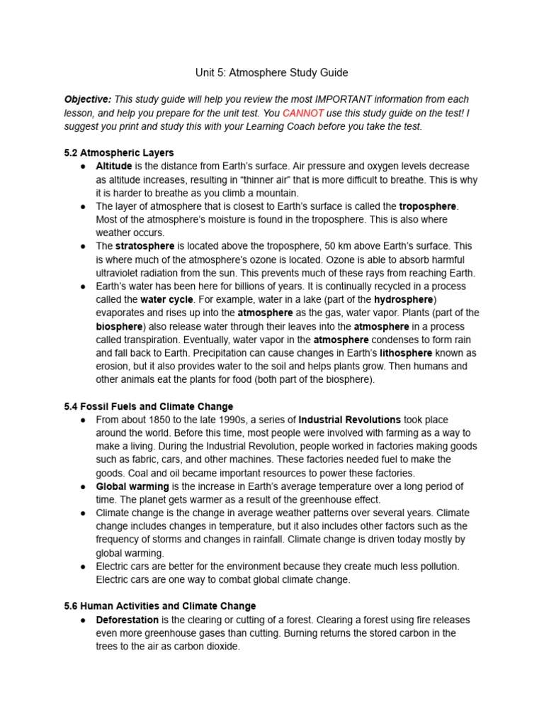 Atmosphere Study Guide | PDF | Atmosphere Of Earth | Climate Change