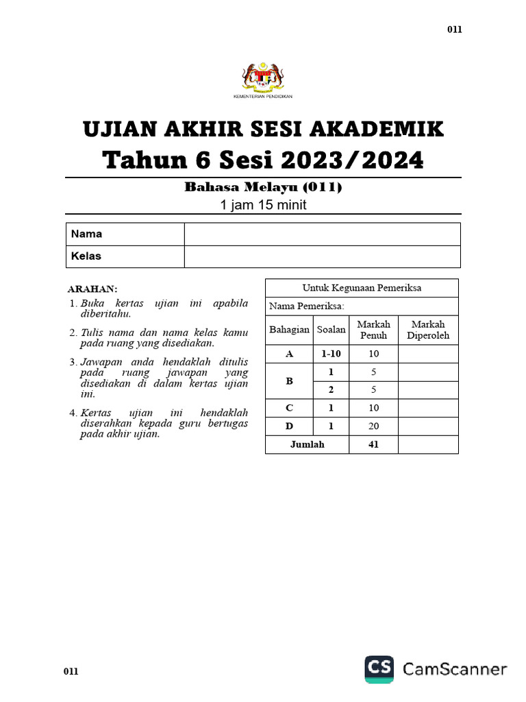 UASA Tahun 6 Sesi 2023 Dan 2024 | PDF